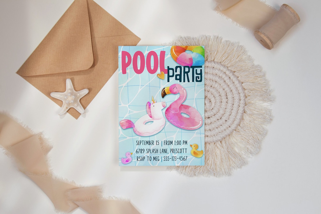 EDITABLE Pool Party Invitation | Pool Party Invite | Swimming Party ...