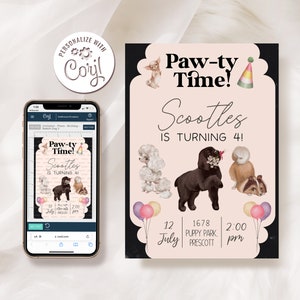 Cute Dog Party Invitation | Dog Birthday Pawty Invite | Dog Birthday ...