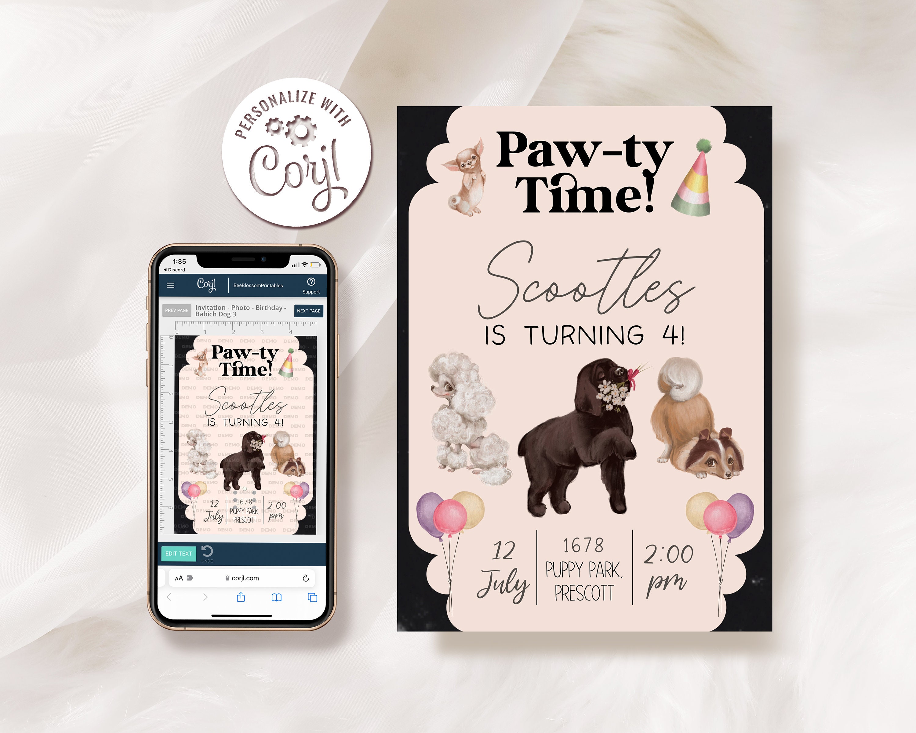 Cute Dog Party Invitation | Dog Birthday Pawty Invite | Dog Birthday ...