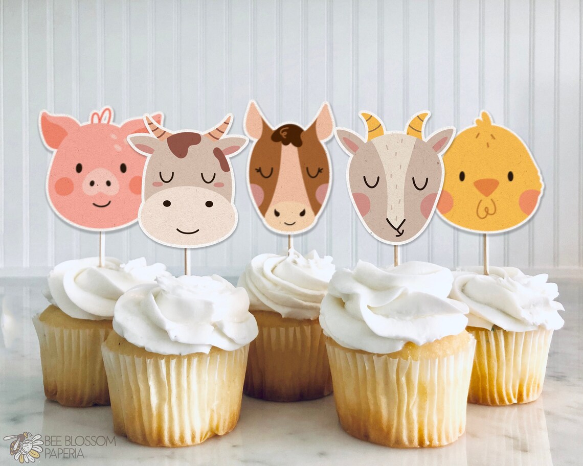 Barnyard Cupcake Toppers | Farm Animal Birthday Decor | Barn Cake ...