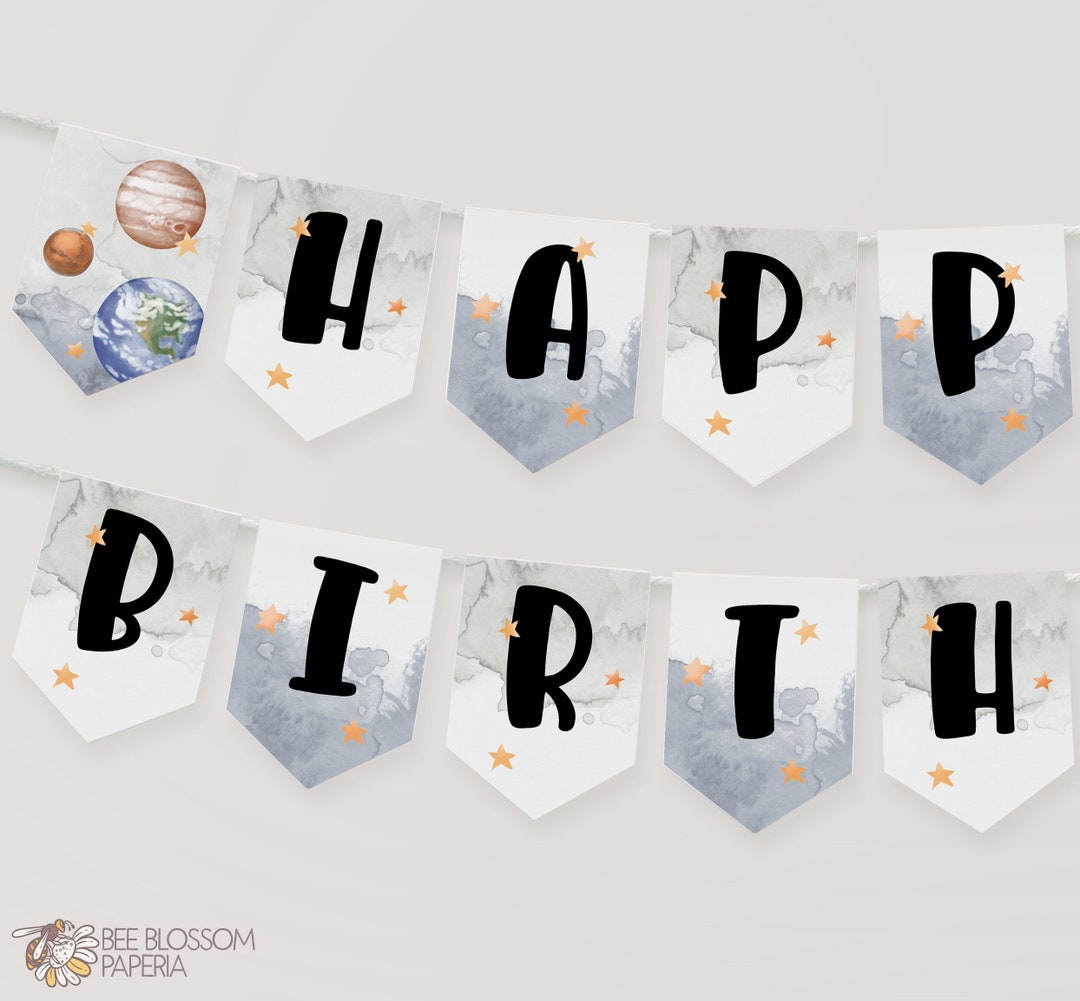 Outer Space Happy Birthday Banner | Galaxy Bedroom Decorations ...