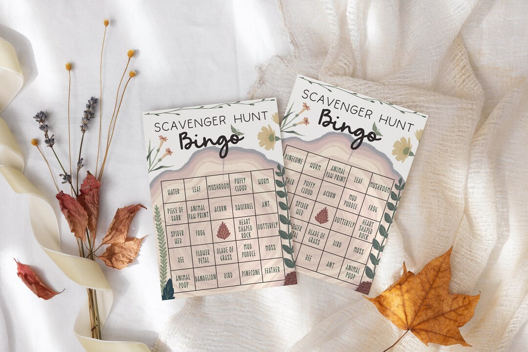 Nature Scavenger Hunt Bingo Game | Birthday Party | Woodsy Outdoorsy ...