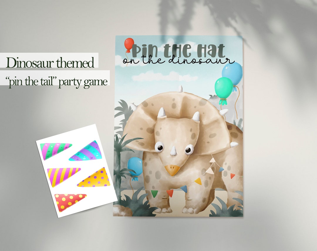 Pin the Hat on the Dinosaur Game | Pin the Tail on the | Dino Birthday ...