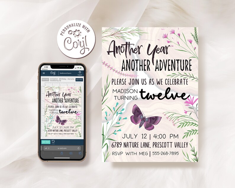 EDITABLE Outdoorsy Birthday Party Invitation Nature Birthday Flower ...
