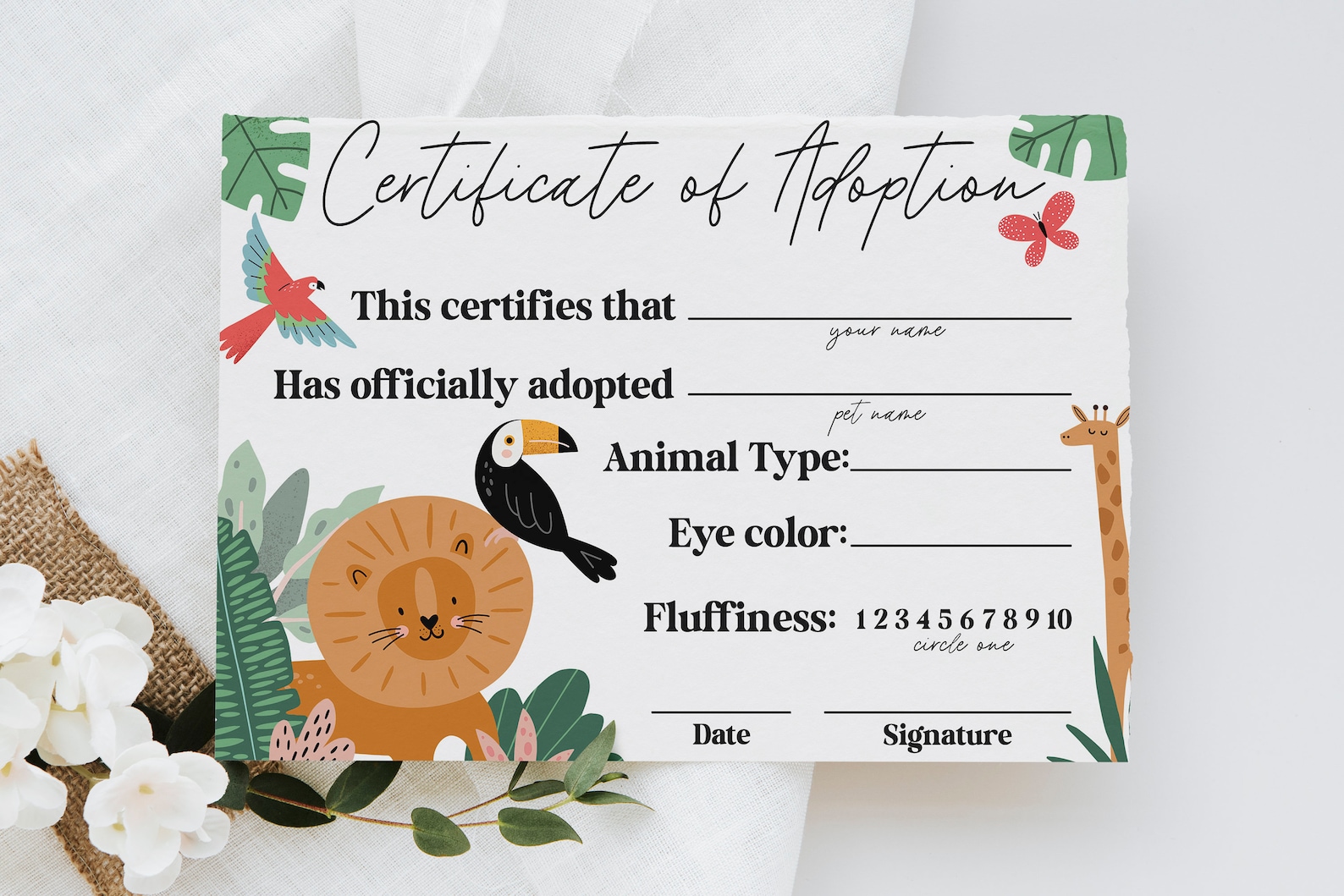 Animal Adoption Certificate | Adopt a Wild Animal | Tropical Animal ...