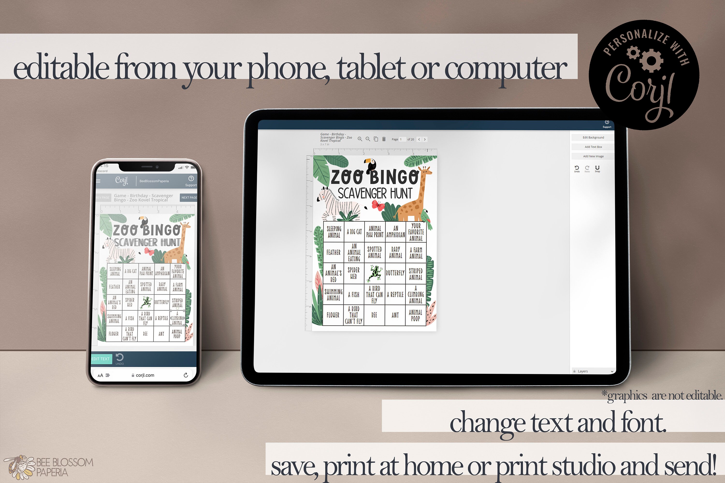 Zoo Scavenger Hunt Bingo Game | Tropical Animal Birthday Party | Tropic ...