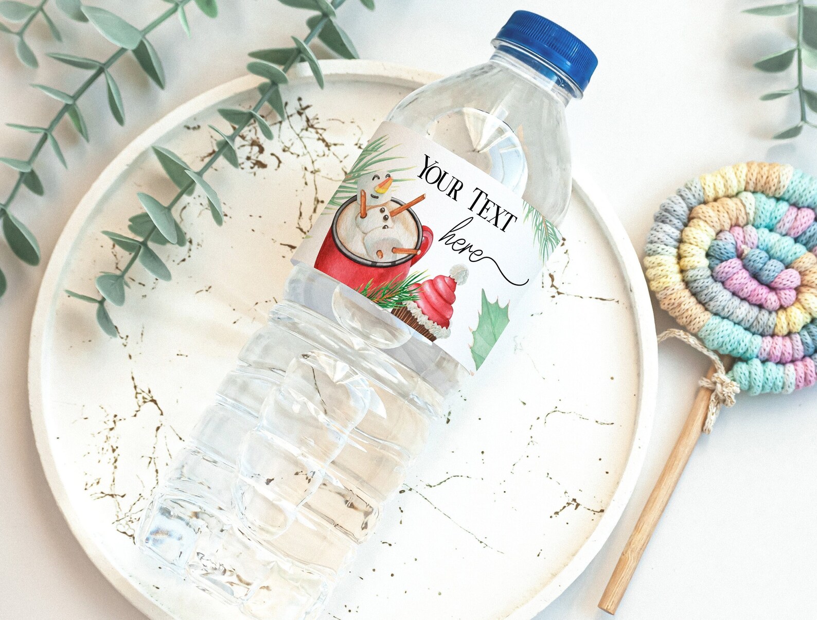 Editable Christmas Water Bottle Label | Holiday Labels | Hot Cocoa ...