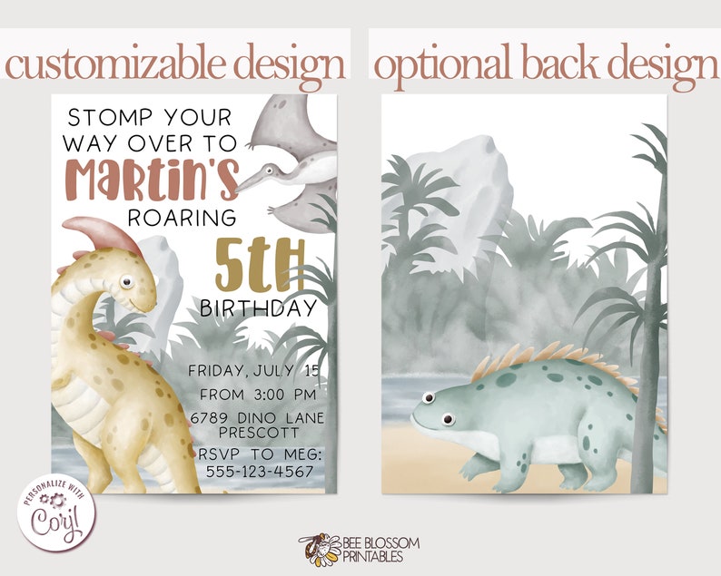 EDITABLE Dinosaur Birthday Party Invitation Dino Bday Prehistoric Boys ...