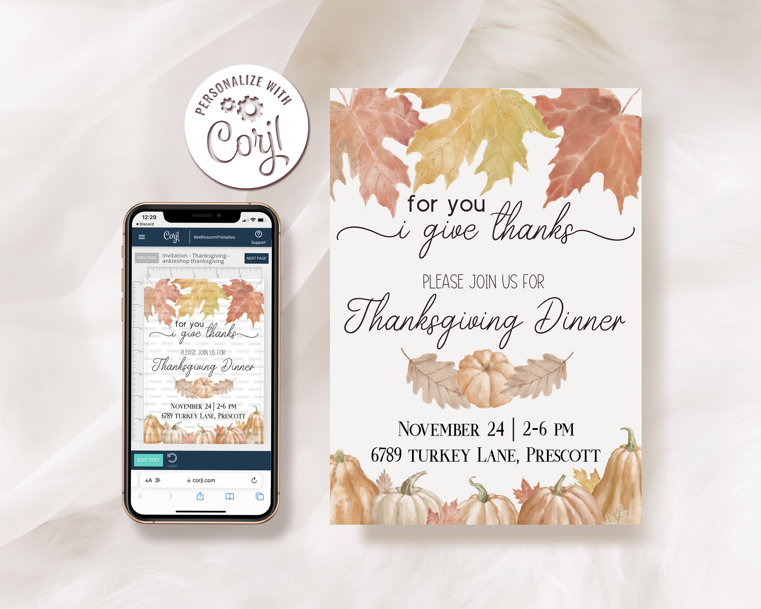 EDITABLE Thanksgiving Party Invitation Give Thanks Thanksgiving Dinner ...