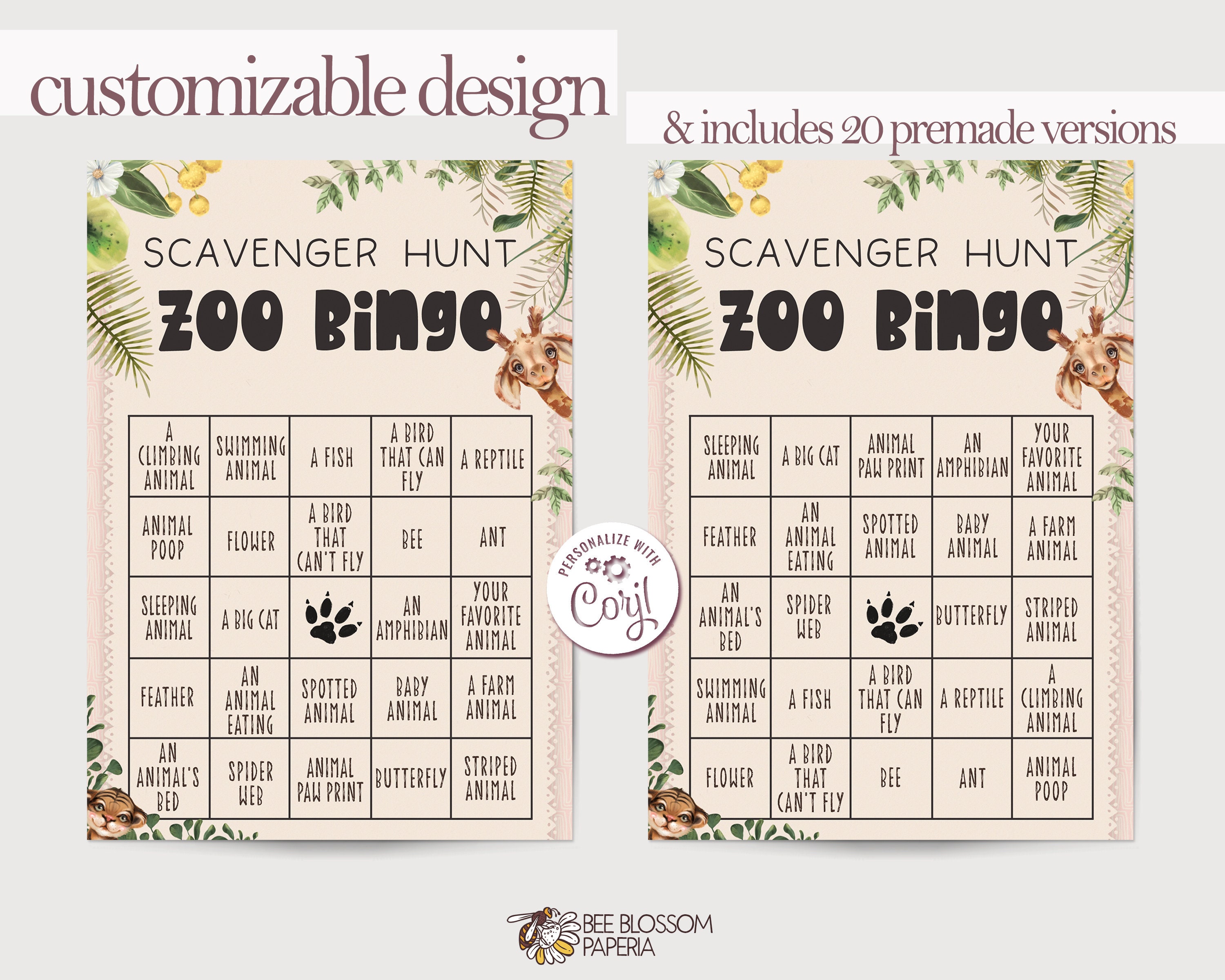 Zoo Scavenger Hunt Bingo Game | Birthday Party | Safari Birthday ...