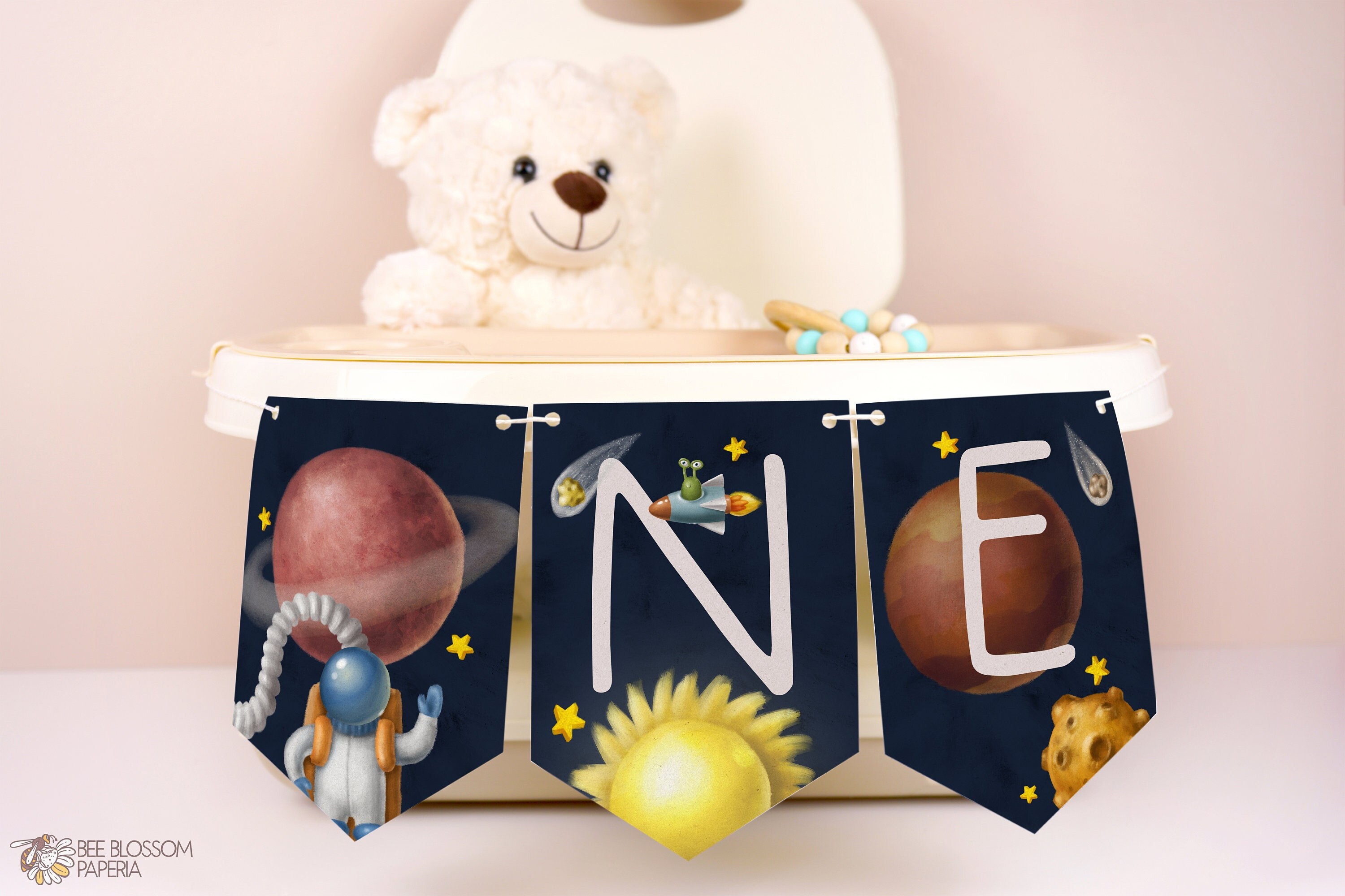 Galaxy Printable High Chair Flag Banner 1st Birthday Planet Bunting ...