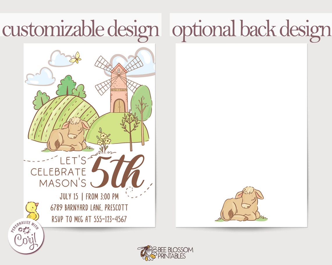 EDITABLE Farm Birthday Party Invitation Ranch Bday Homestead Invite Cow ...