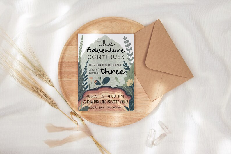 EDITABLE Adventure Birthday Invitation Forest Plants - Etsy