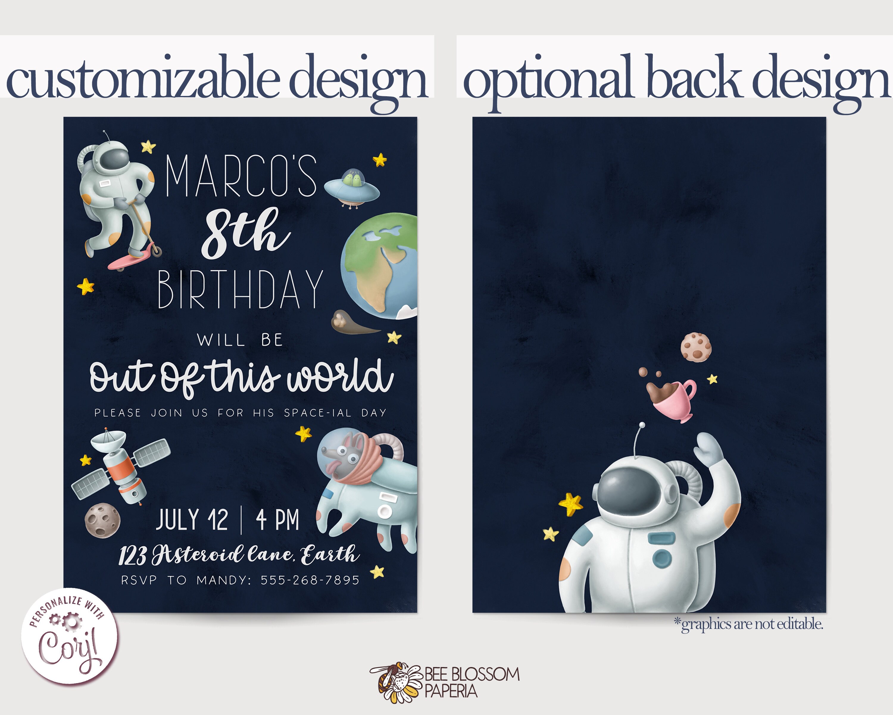 EDITABLE Astronaut Birthday Invitation Galaxy Bday Invite Planets Party ...