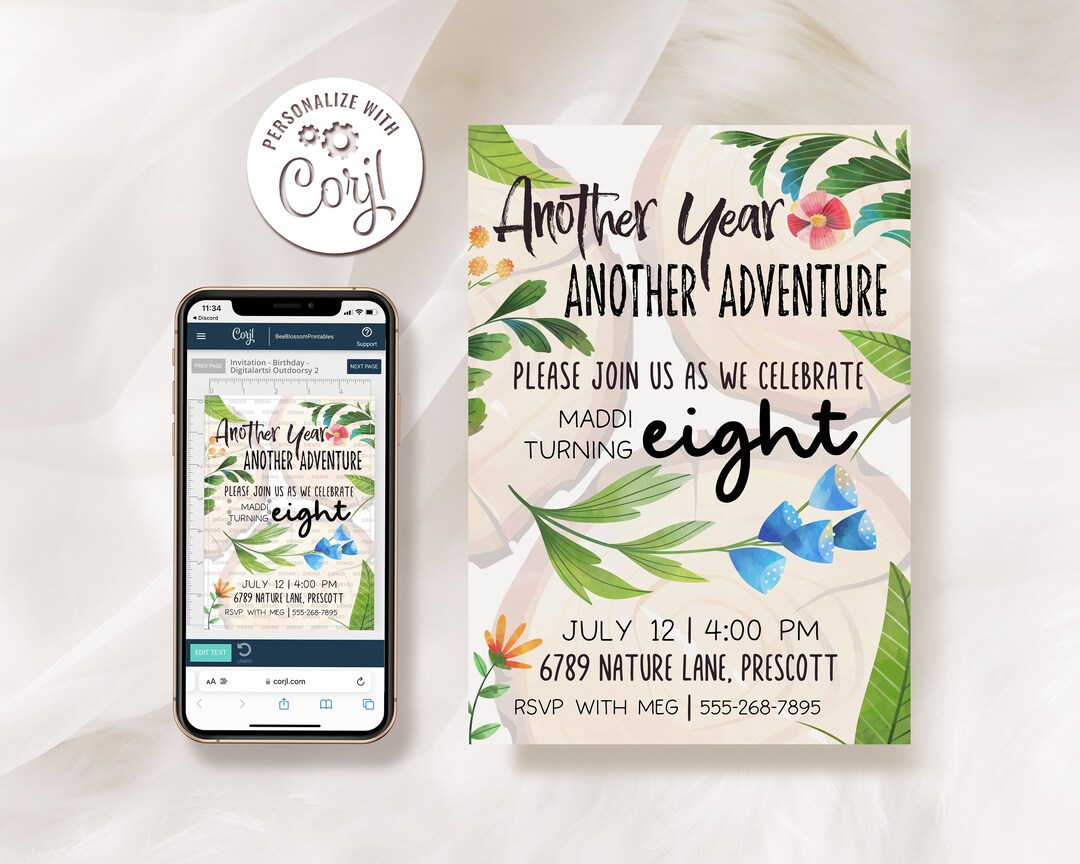 EDITABLE Floral Nature Birthday Party Invitation Outdoorsy - Etsy