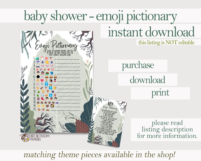 Baby Shower Emoji Pictionary Game Nature Nursery Rhymes Baby Shower ...