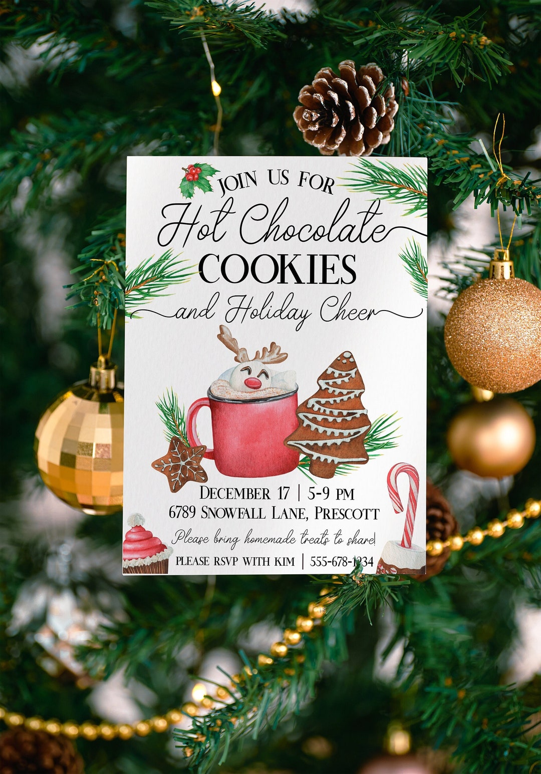 EDITABLE Hot Chocolate & Cookies Party Invitation | Cocoa Christmas ...