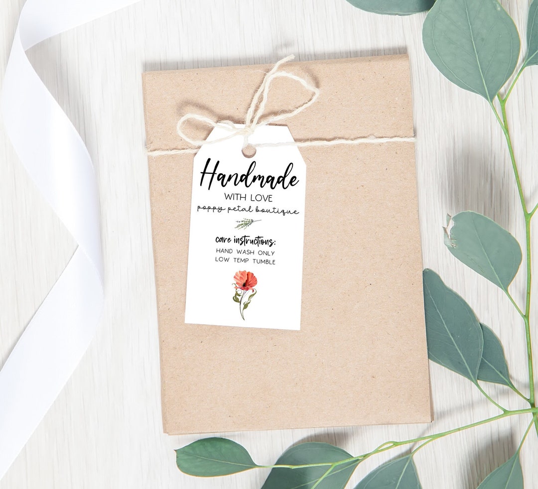 Editable Poppy Product Tag Label | Custom Care Instructions Tag ...