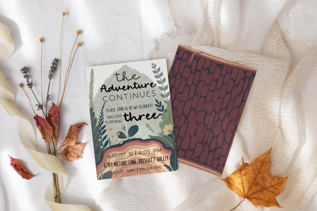EDITABLE Adventure Birthday Invitation | Forest Plant Card | Outdoorsy ...