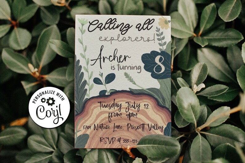 EDITABLE Outdoorsy Birthday Party Invitation Boy Bday Plant Wood ...