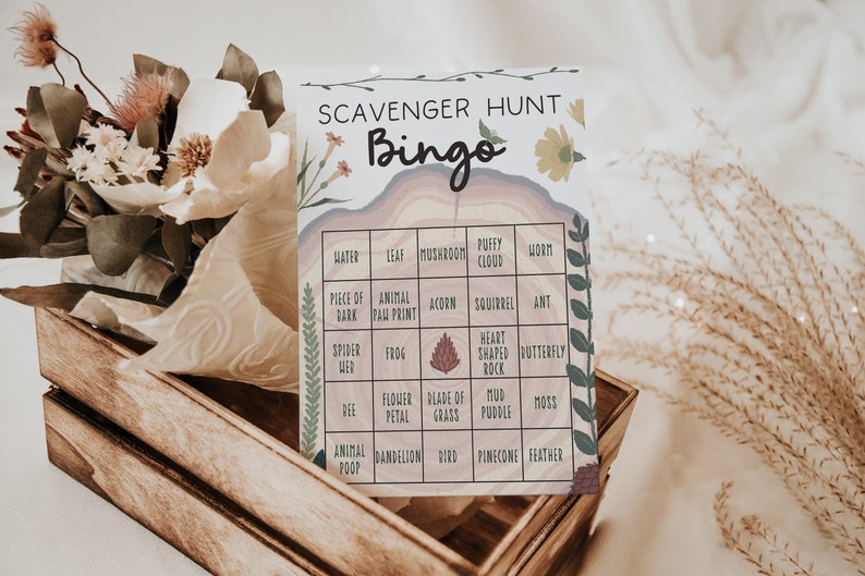 Nature Scavenger Hunt Bingo Game Birthday Party Woodsy Outdoorsy ...
