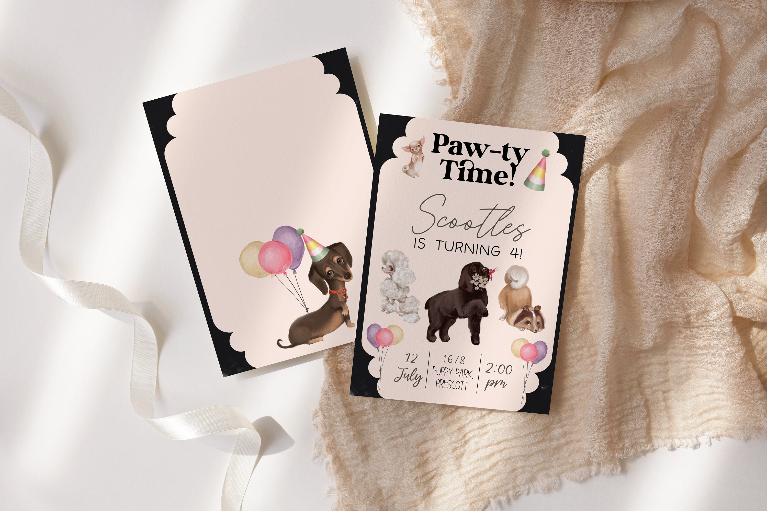 Cute Dog Party Invitation | Dog Birthday Pawty Invite | Dog Birthday ...