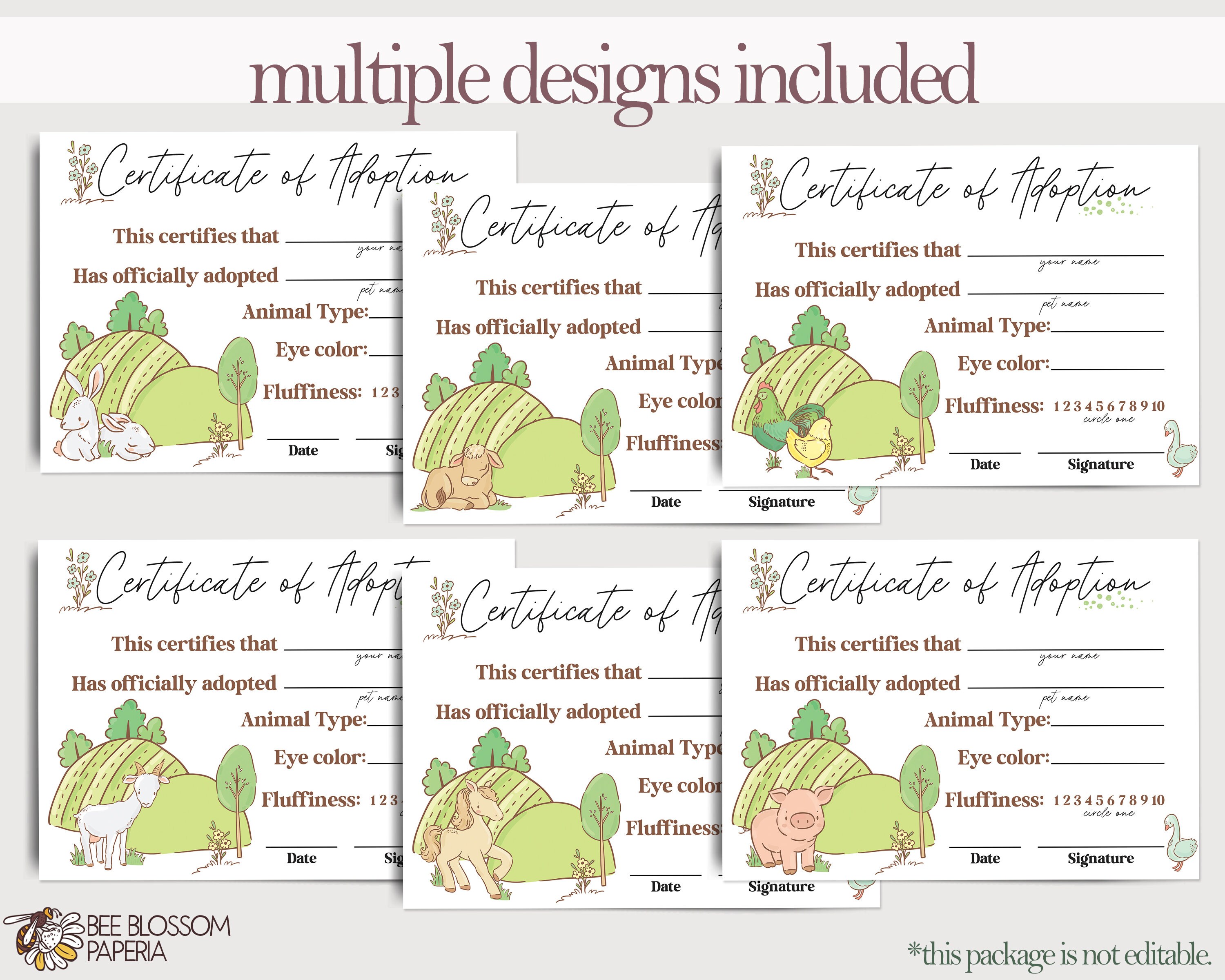 Farm Animal Adoption Certificate Adopt an Animal Barnyard Birthday ...