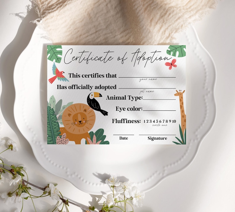 Animal Adoption Certificate | Adopt a Wild Animal | Tropical Animal ...
