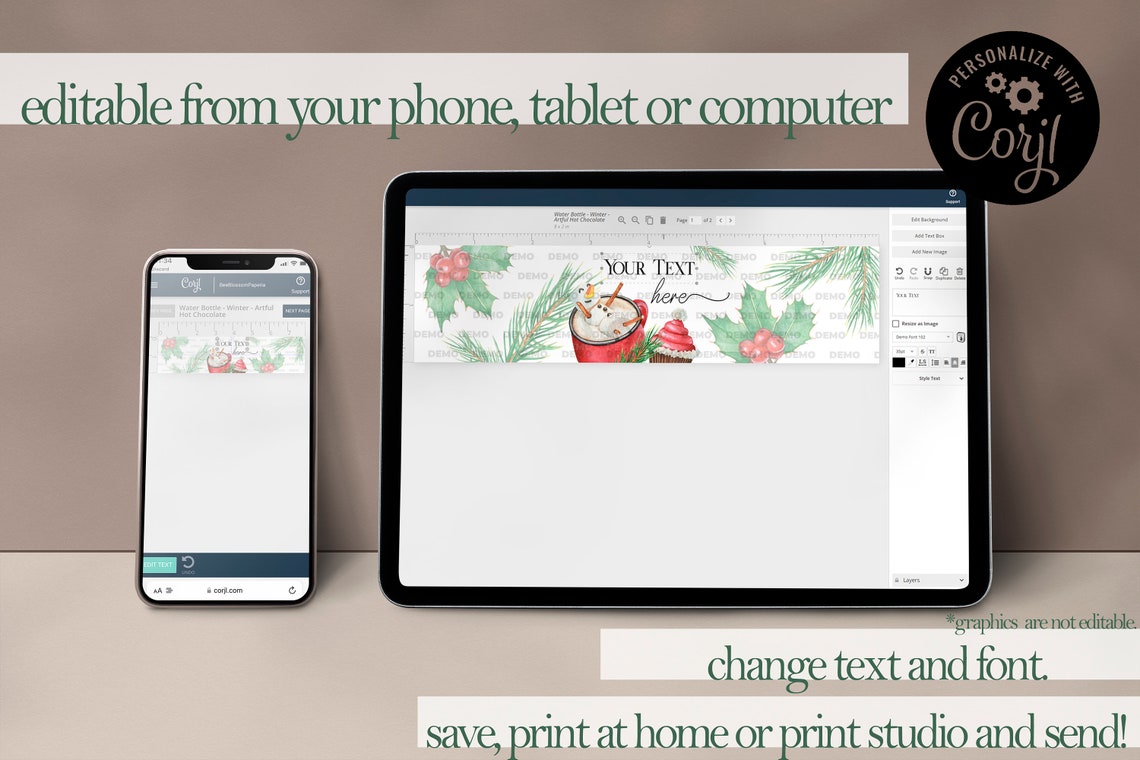 Editable Christmas Water Bottle Label | Holiday Labels | Hot Cocoa ...