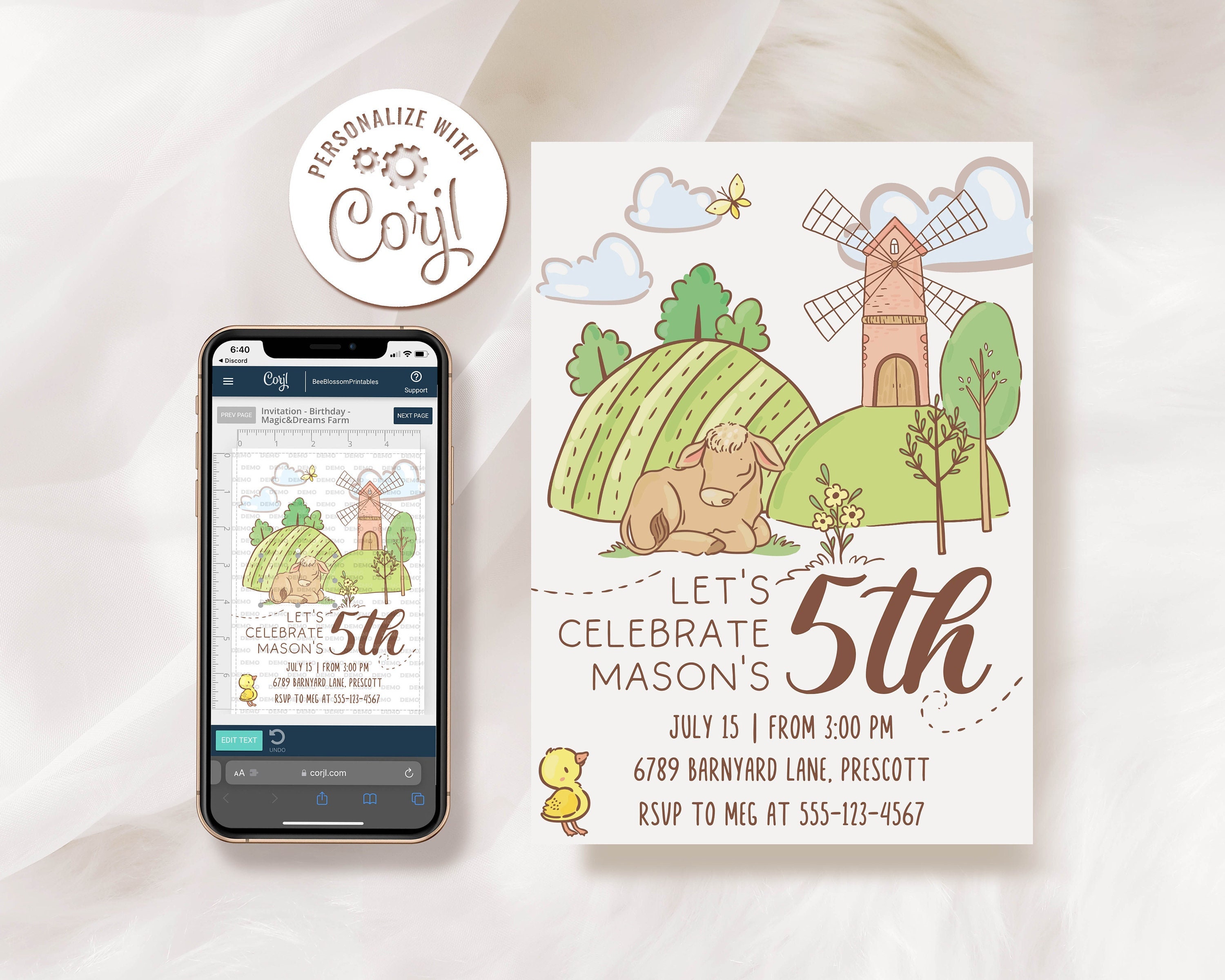 EDITABLE Farm Birthday Party Invitation Ranch Bday Homestead Invite Cow ...