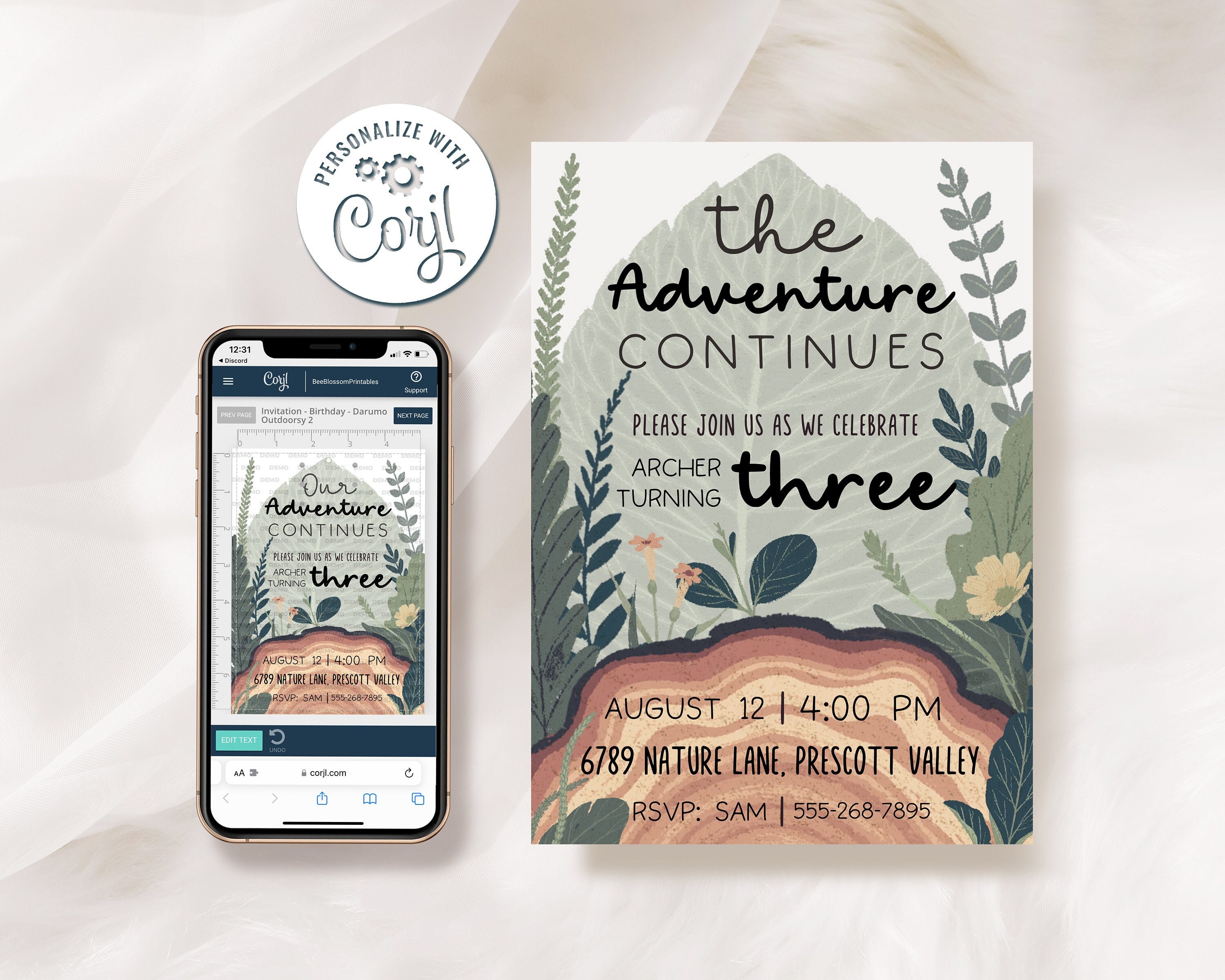 EDITABLE Adventure Birthday Invitation | Forest Plant Card | Outdoorsy ...