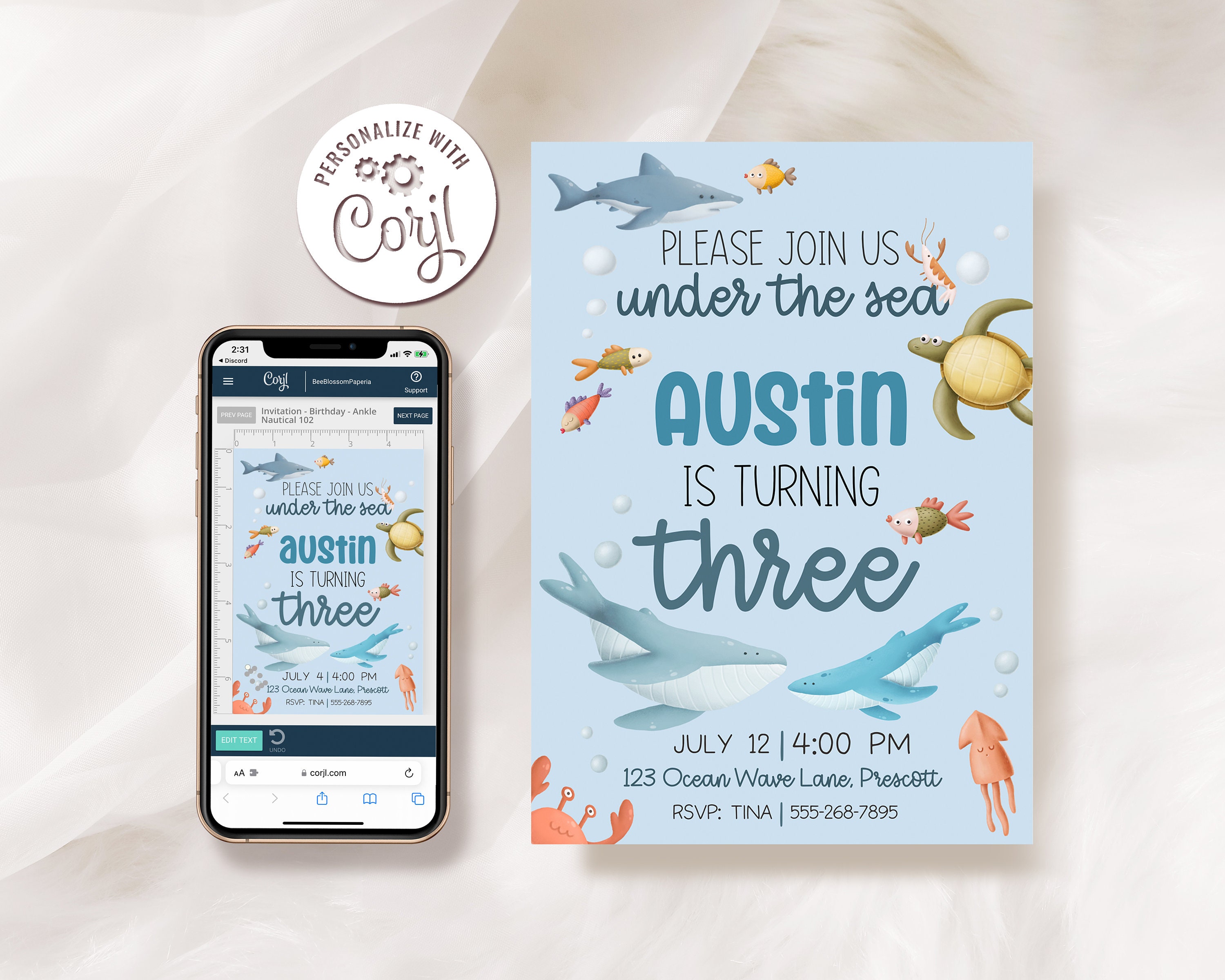 EDITABLE Under the Sea Birthday 3rd Birthday Invitation Ocean Bday Pool ...