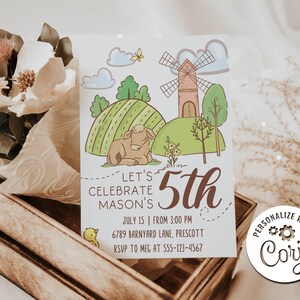 EDITABLE Farm Birthday Party Invitation Ranch Bday Homestead Invite Cow ...