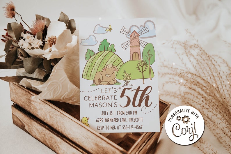 EDITABLE Farm Birthday Party Invitation Ranch Bday Homestead Invite Cow ...