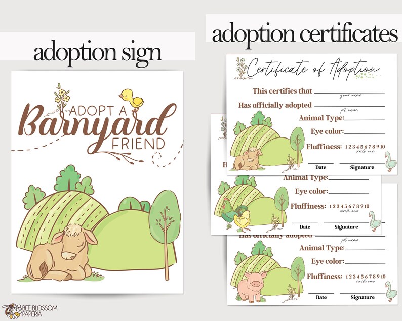 Adopt a Farm Animal | Adoption Certificates & Sign | Barnyard Birthday ...