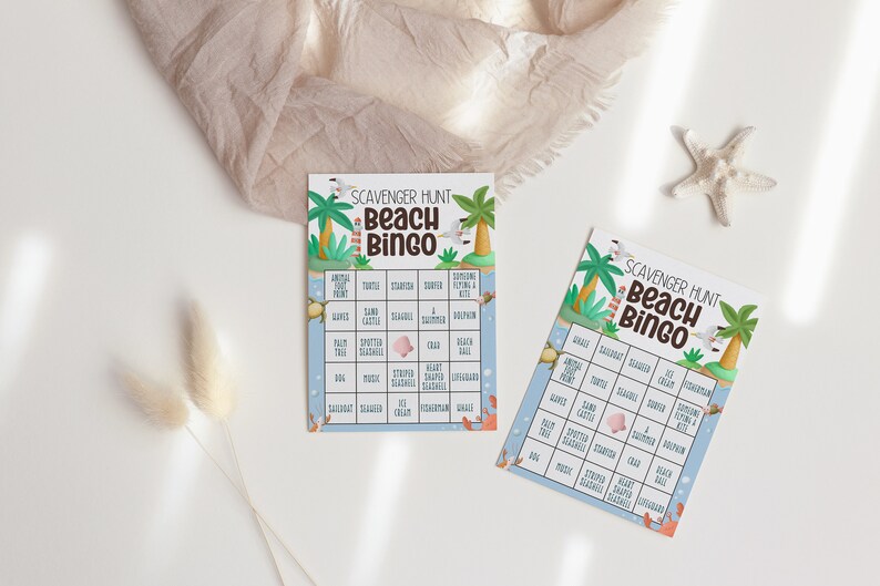 Beach Scavenger Hunt Bingo Game | Shark Birthday Party | Ocean Sea ...