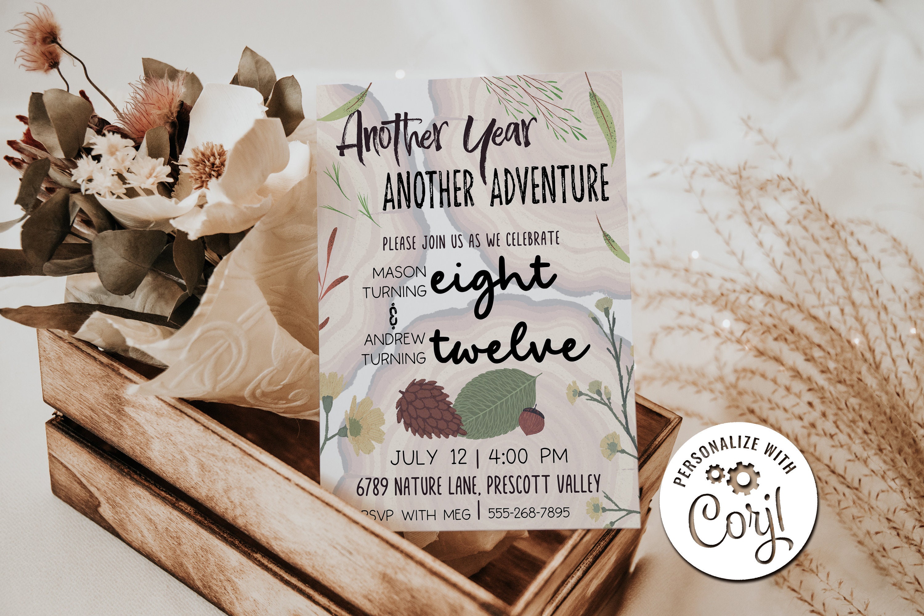 EDITABLE Outdoorsy Birthday Party Invitation for Two | Nature Bday ...