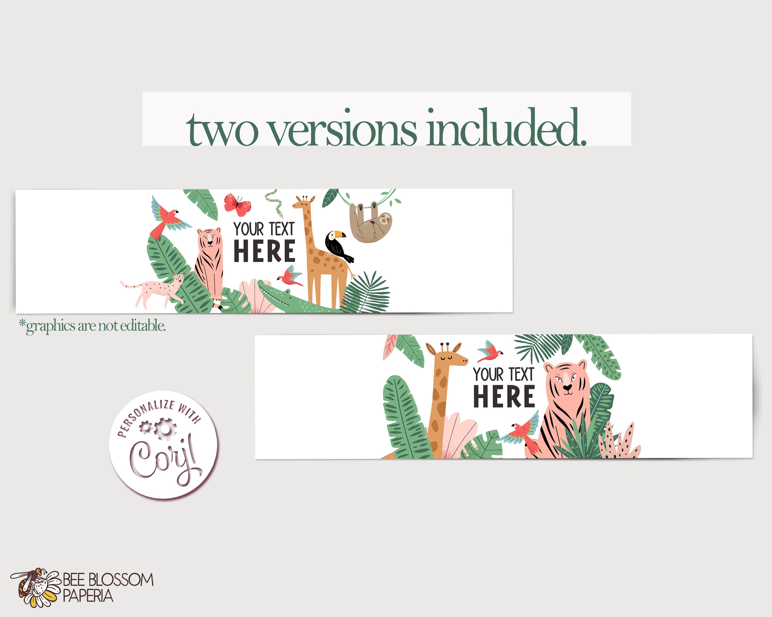 EDITABLE Tropical Animal Water Bottle Labels Zoo Birthday Decor Jungle ...