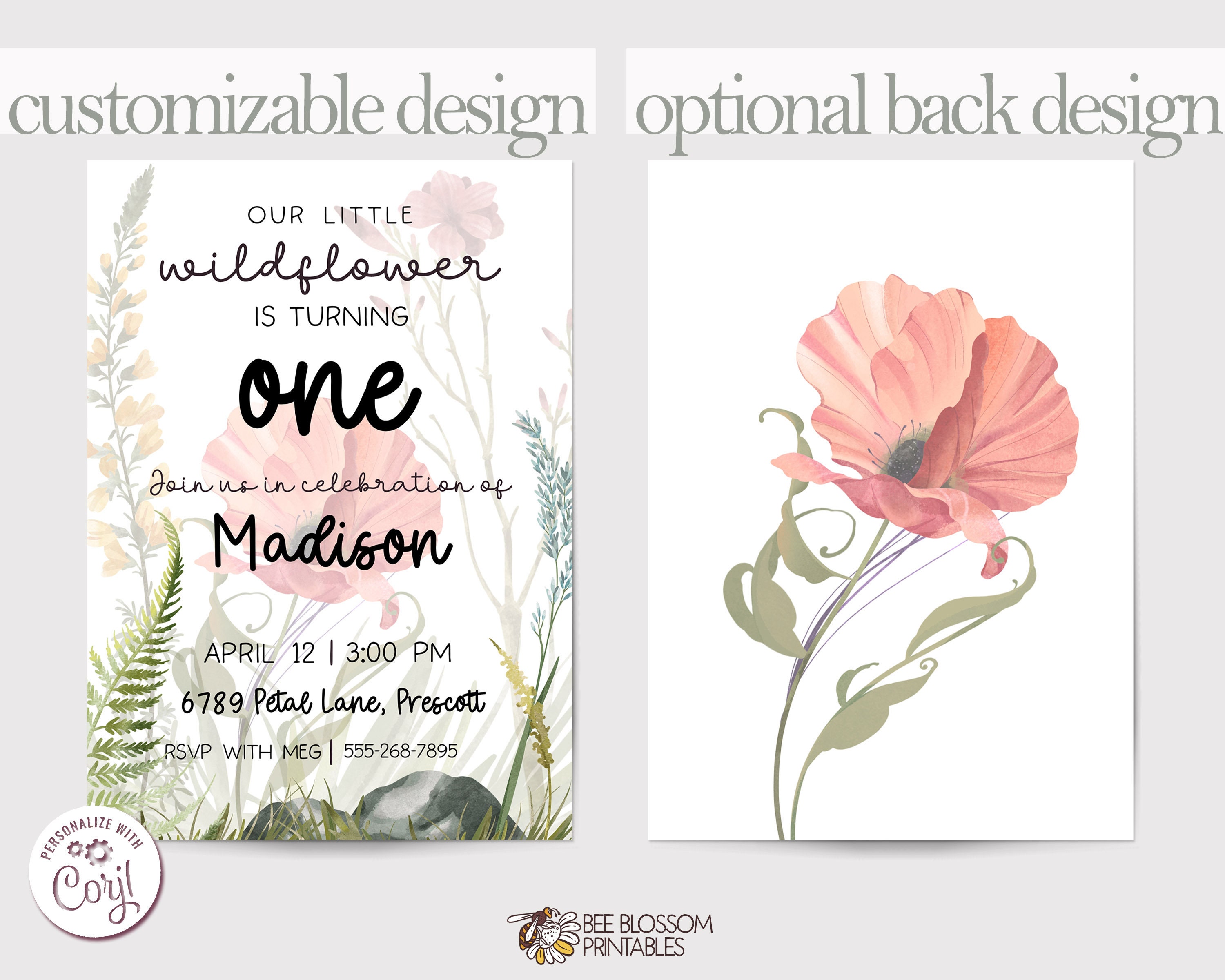 EDITABLE Wildflower 1st Birthday Invitation Flower Bday - Etsy