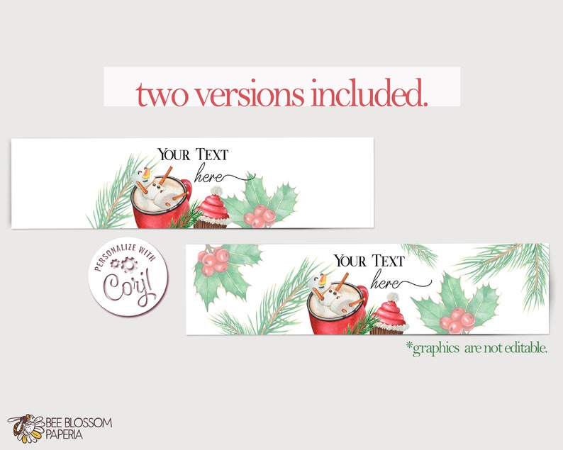 Editable Christmas Water Bottle Label | Holiday Labels | Hot Cocoa ...