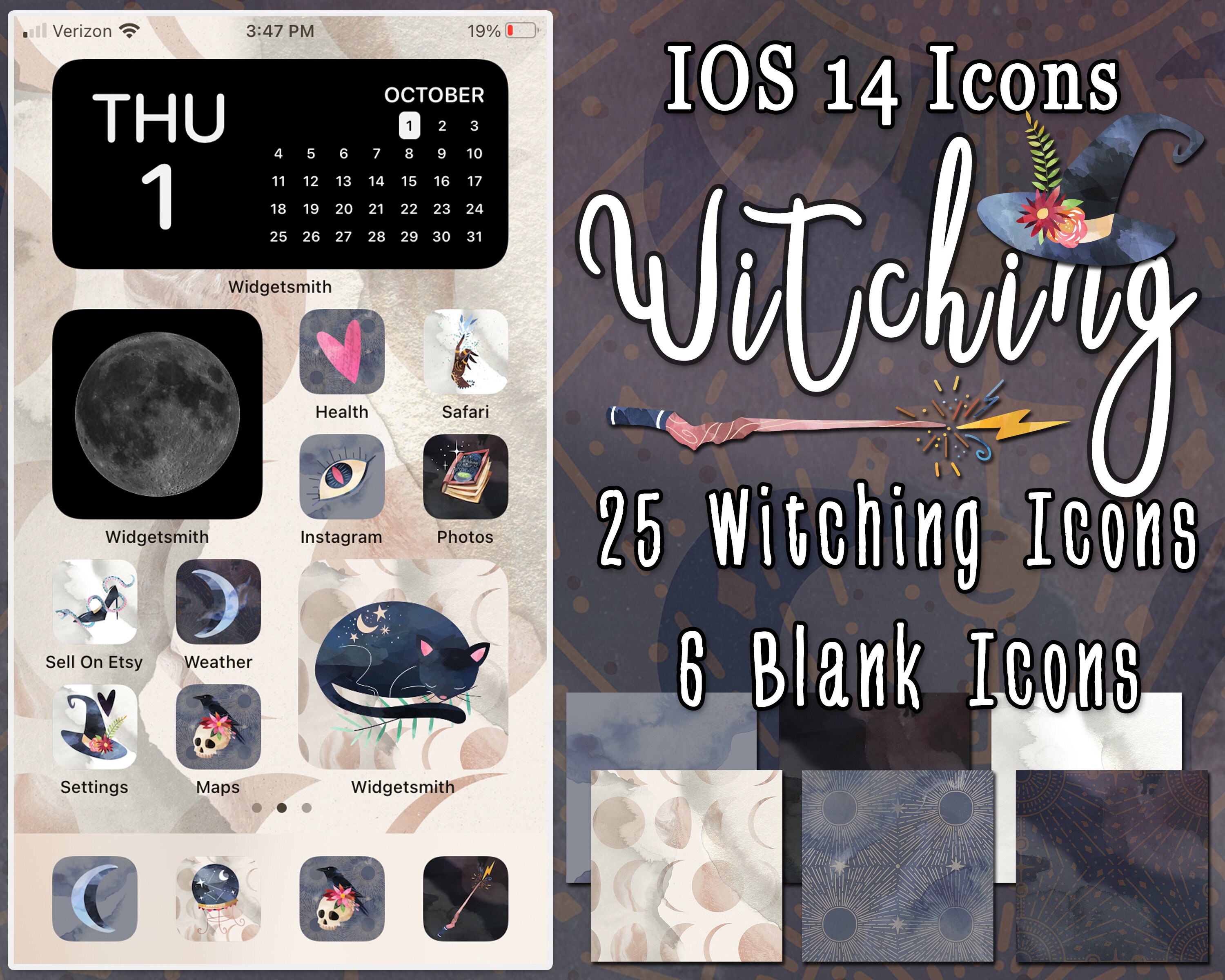 Ios CUTE Witchery Icons Bundle | Magic Witch Magical Coven Spells Cat ...