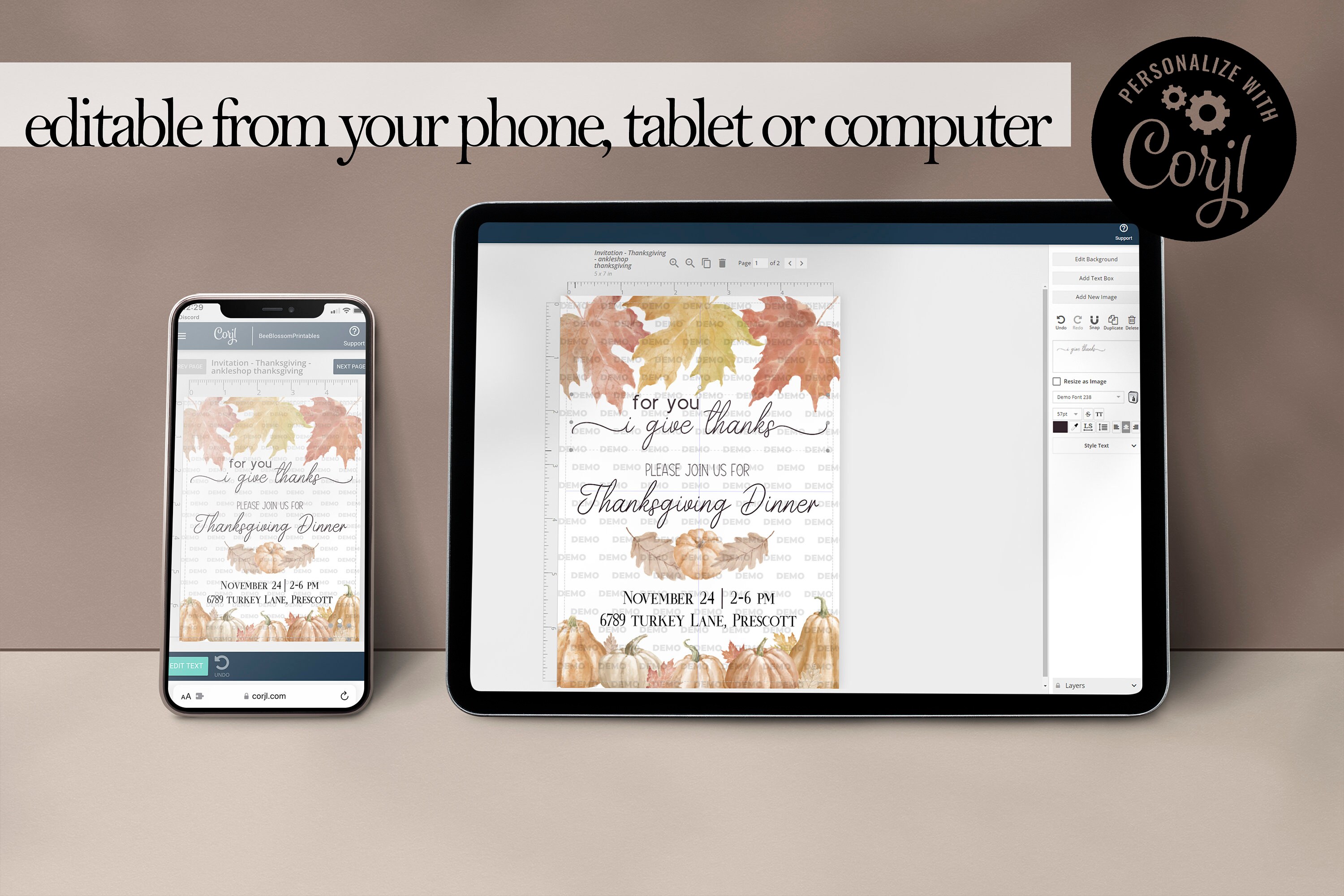 EDITABLE Thanksgiving Party Invitation Give Thanks Thanksgiving Dinner ...
