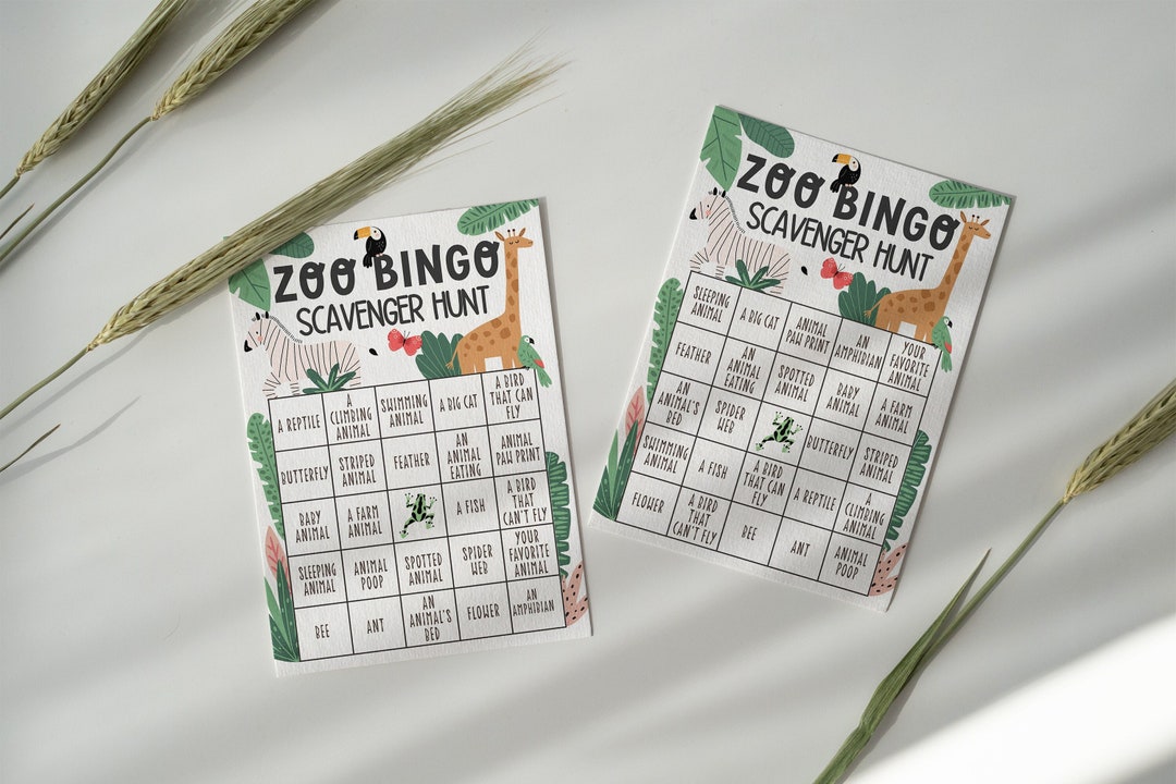 Zoo Scavenger Hunt Bingo Game | Tropical Animal Birthday Party | Tropic ...