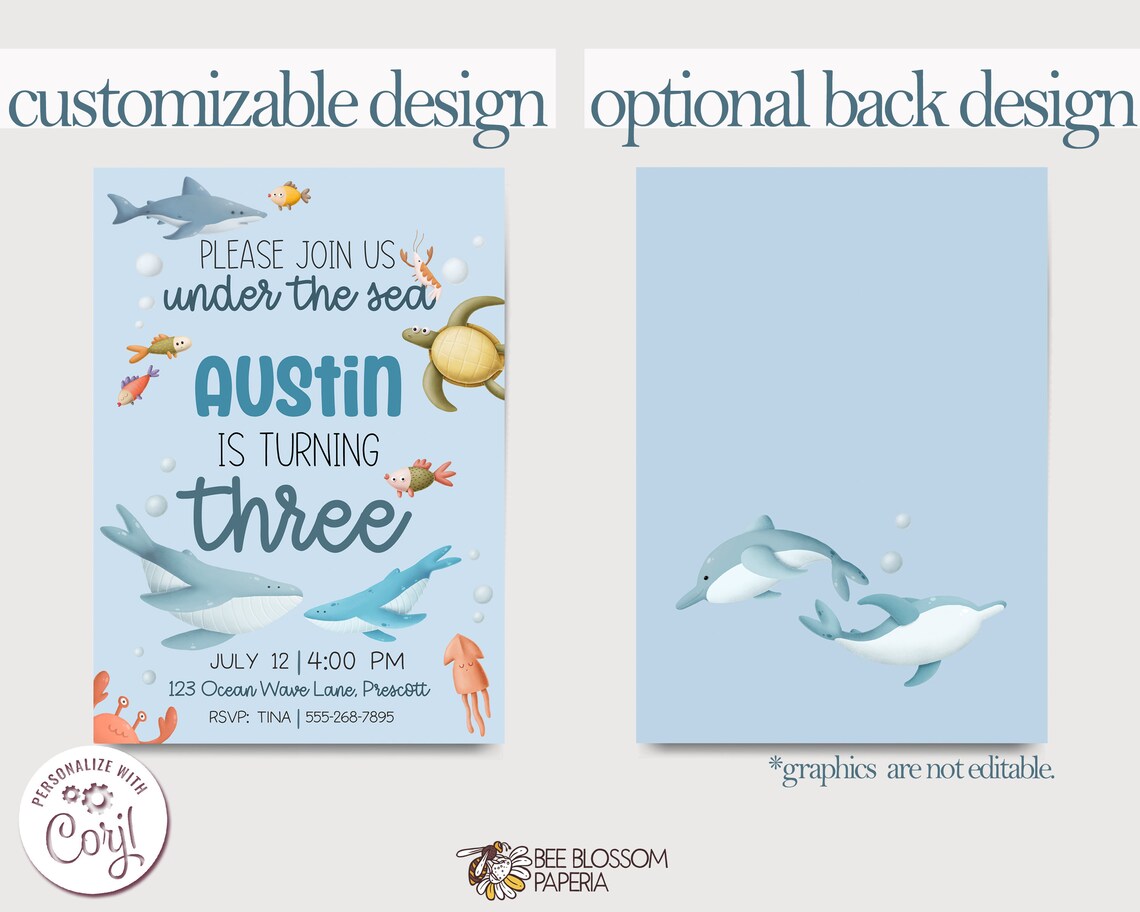 EDITABLE Under the Sea Birthday 3rd Birthday Invitation Ocean Bday Pool ...