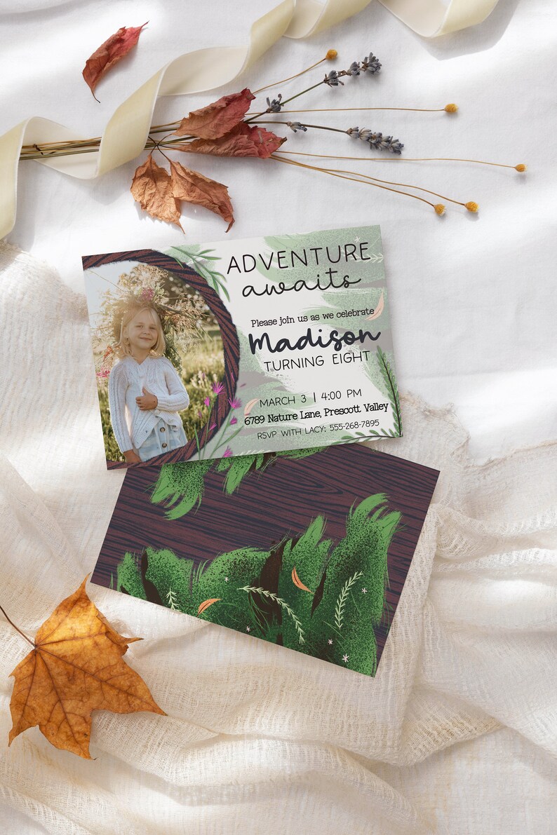 EDITABLE Outdoorsy Photo Birthday Party Invitation | Nature Picture ...