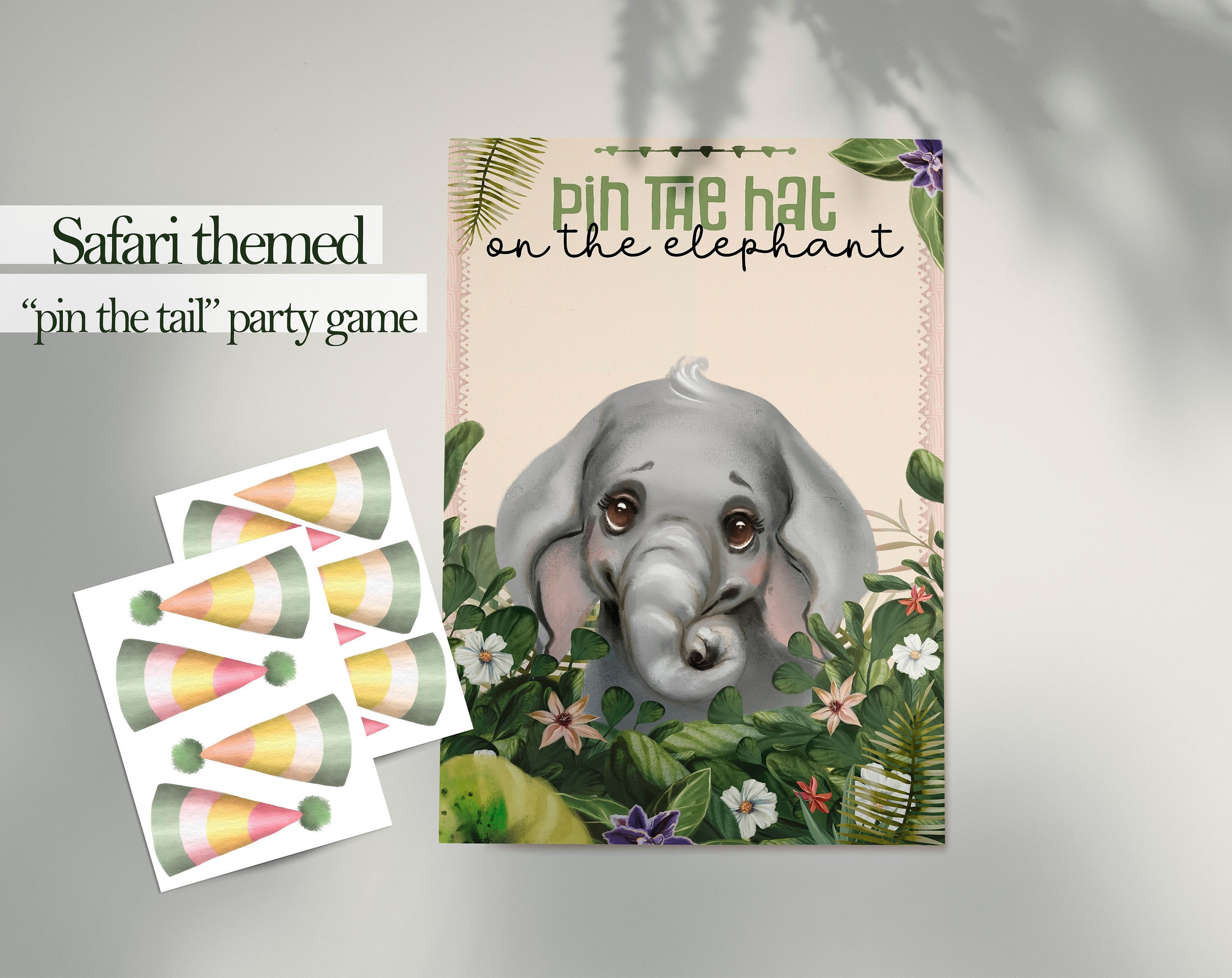 Pin the Hat on the Elephant Game Pin the Tail on the Safari Birthday ...