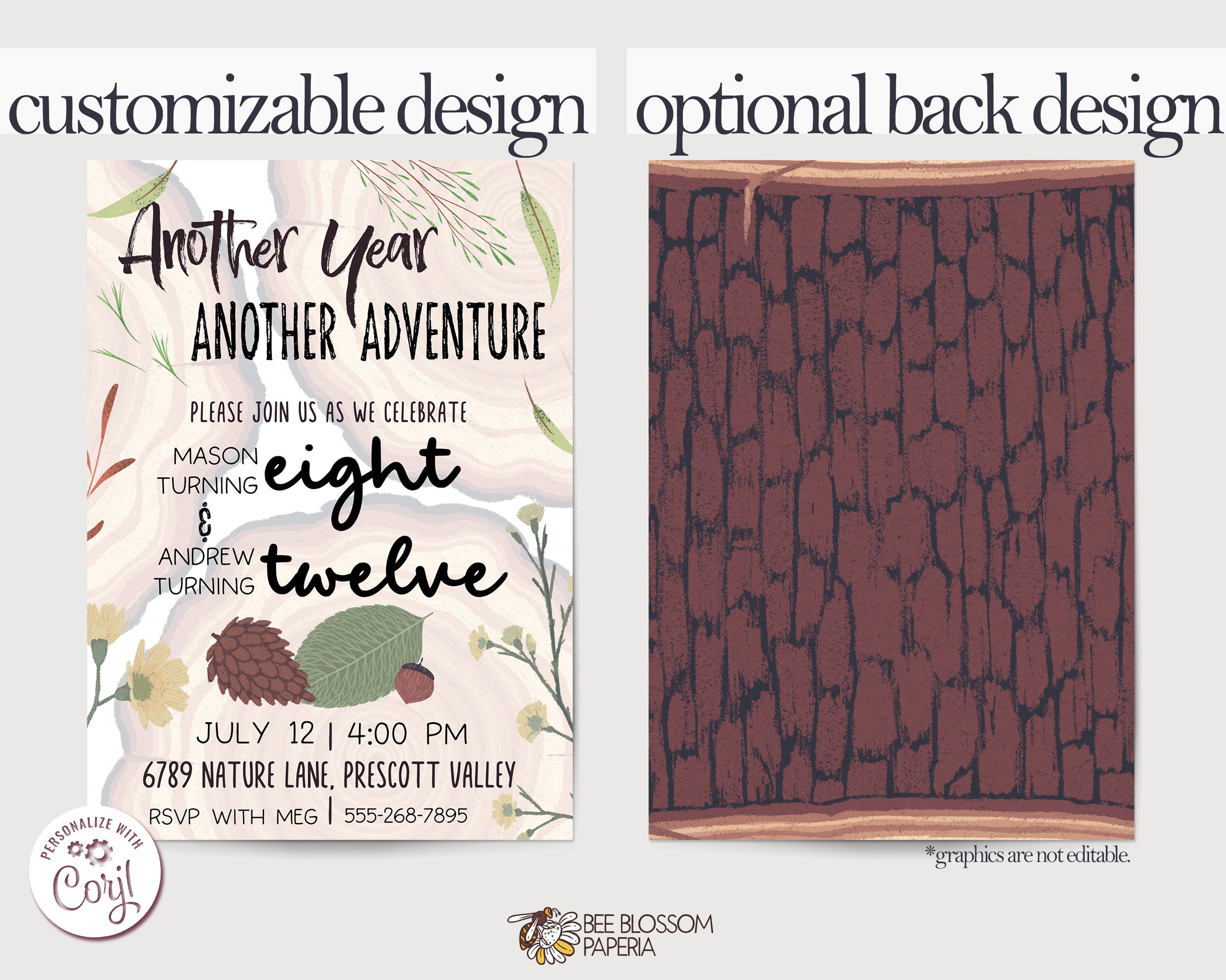 EDITABLE Outdoorsy Birthday Party Invitation for Two | Nature Bday ...