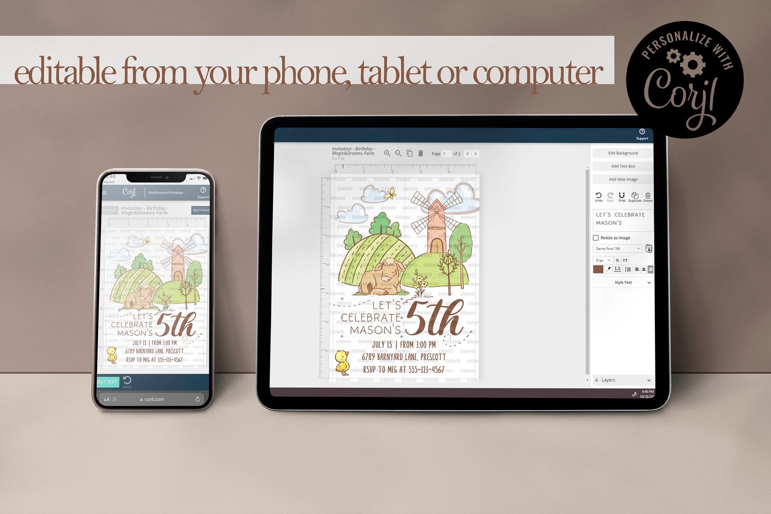 EDITABLE Farm Birthday Party Invitation Ranch Bday Homestead Invite Cow ...