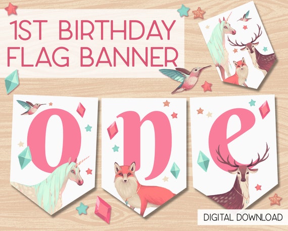 Enchanted Animals High Chair Flag Banner 1st Birthday Girl - Etsy
