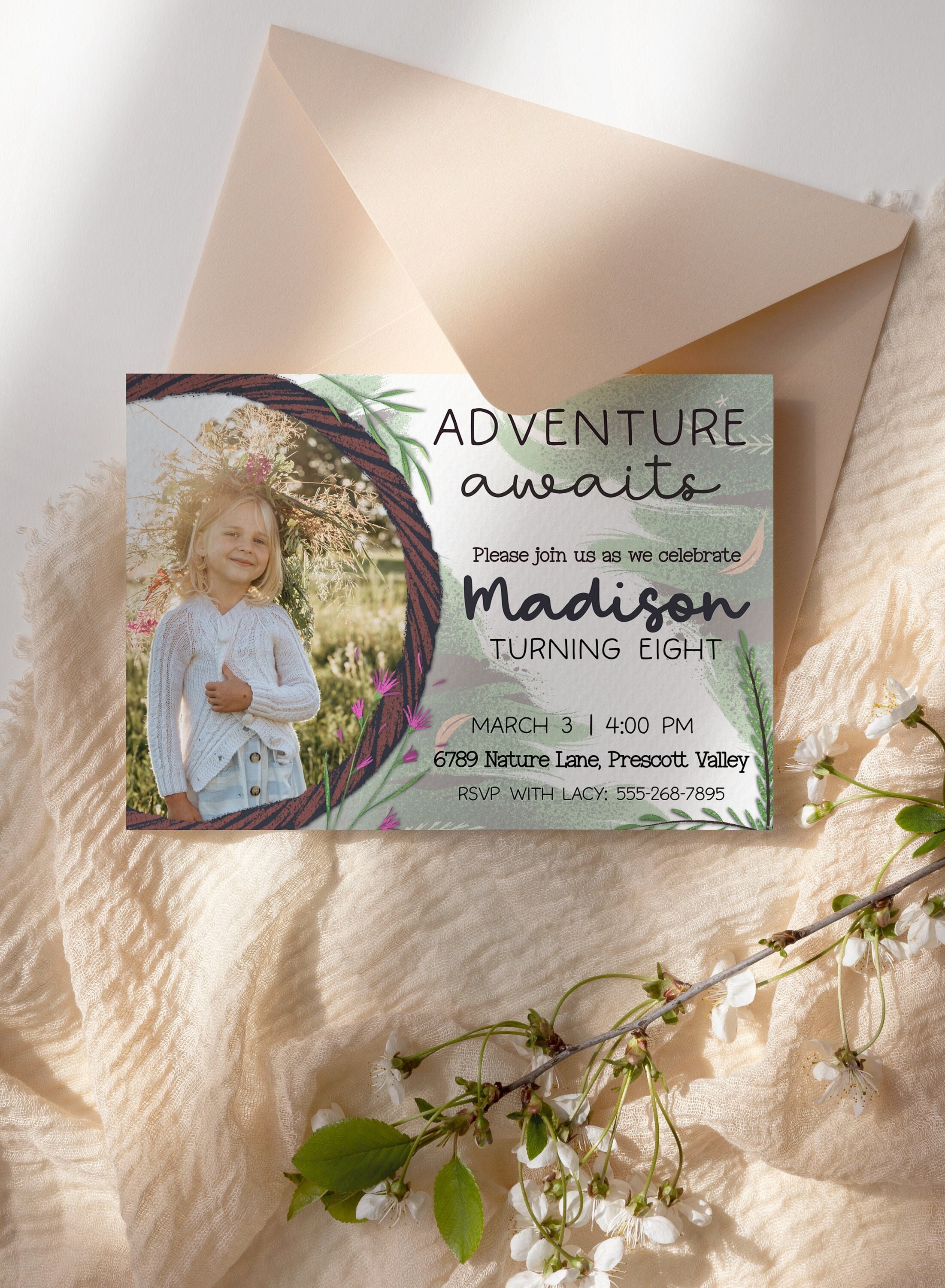 EDITABLE Outdoorsy Photo Birthday Party Invitation Nature Picture ...
